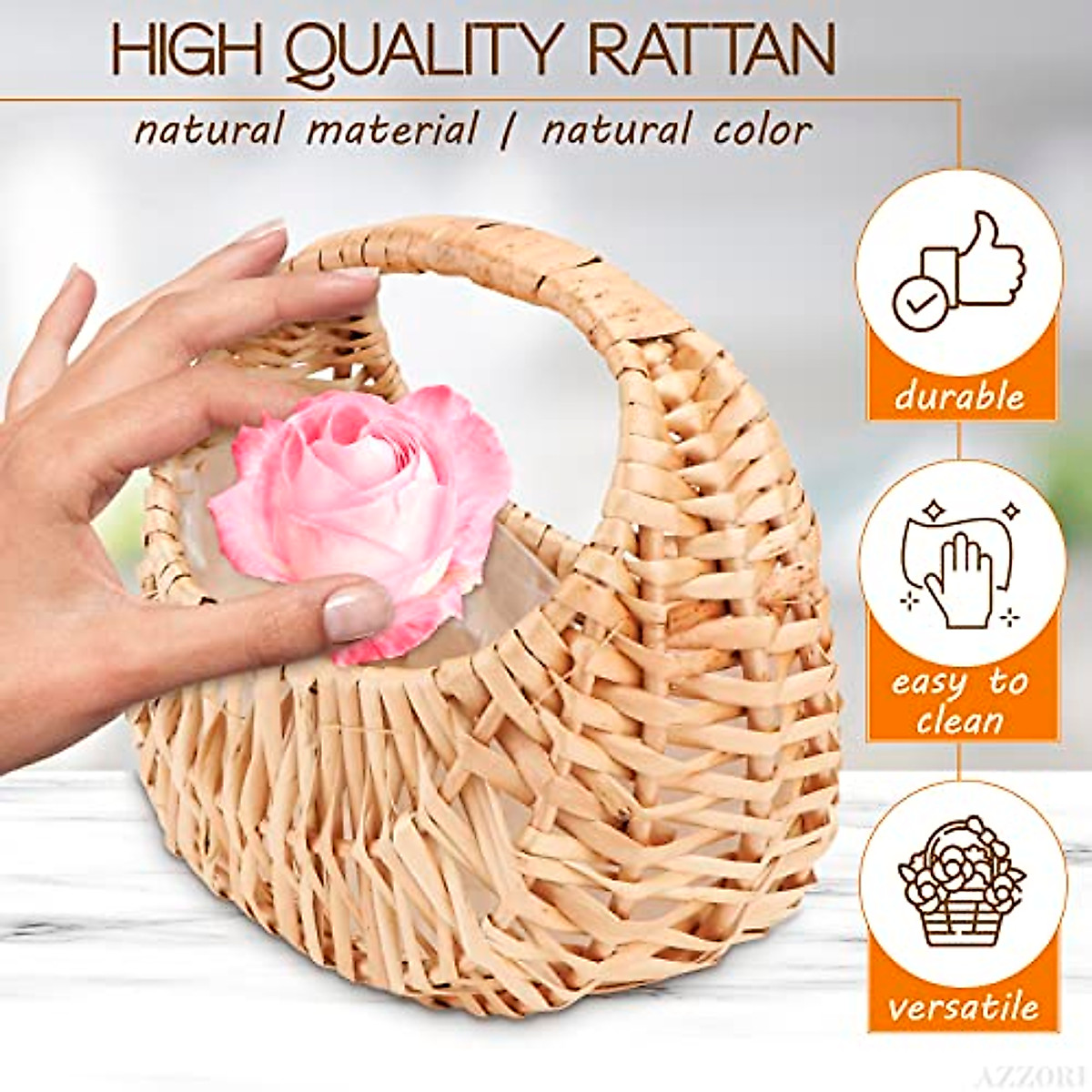 2Pcs Small Wicker Basket with Handle - Flower Girl Baskets for Weddings Rattan Basket Wedding Gift Flower Basket - Wicker Baskets Decorative Baskets for Home Decor Willow Basket Wicker Storage Basket