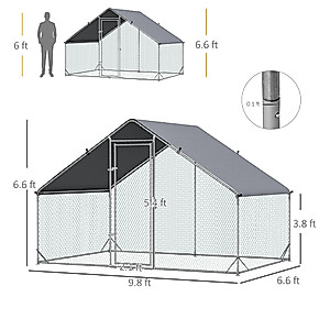 PawHut Large Chicken Coop Metal Chicken Run with Waterproof and Anti-UV Cover, Spire Shaped Walk in Fence Cage Hen House for Outdoor and Yard Farm Use, 1" Tube Diameter, 9.8' x 6.6' x 6.6'