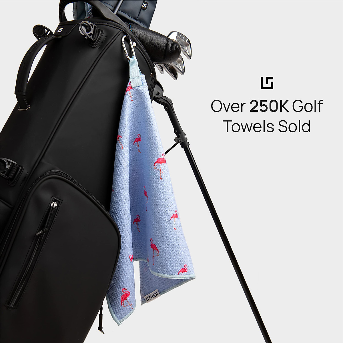 Uther Cart Golf Towel – Premium Microfiber Towel with Carabiner Clip, Golf Accessories – 15 Inch x 24 Inch, 20+ High Fashion Prints (Flamingo Lake)