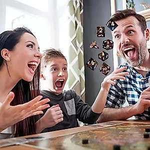 Xinwangda D & D Dice Set 11 manual translucent polyhedron goblin flash epoxy resin dice gift metal box game dice suitable for ttrpg dungeon and dragon role-playing games desktop games (Amber)