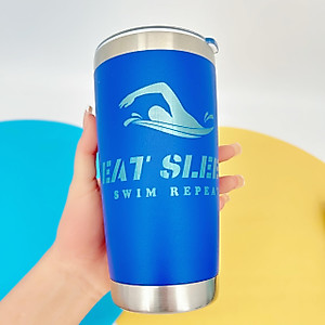 Dashing Nova Personalized Custom Name Tumbler with Inspirational Quotes for Swimmers and Coaches Gifts, 20oz Double Wall Stainless Steel Insulated Bottle with Straw (Blue), Medium