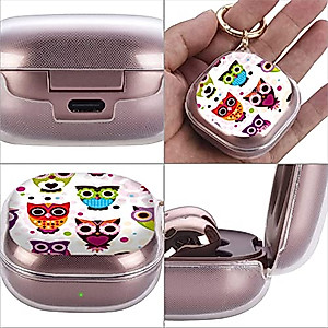 Compatible with Galaxy Buds 2 / Galaxy Buds Pro / Galaxy Buds Live ,Soft TPU Printing Case Shock-Absorbing Protective Cover with Keychain (Floral Owls)