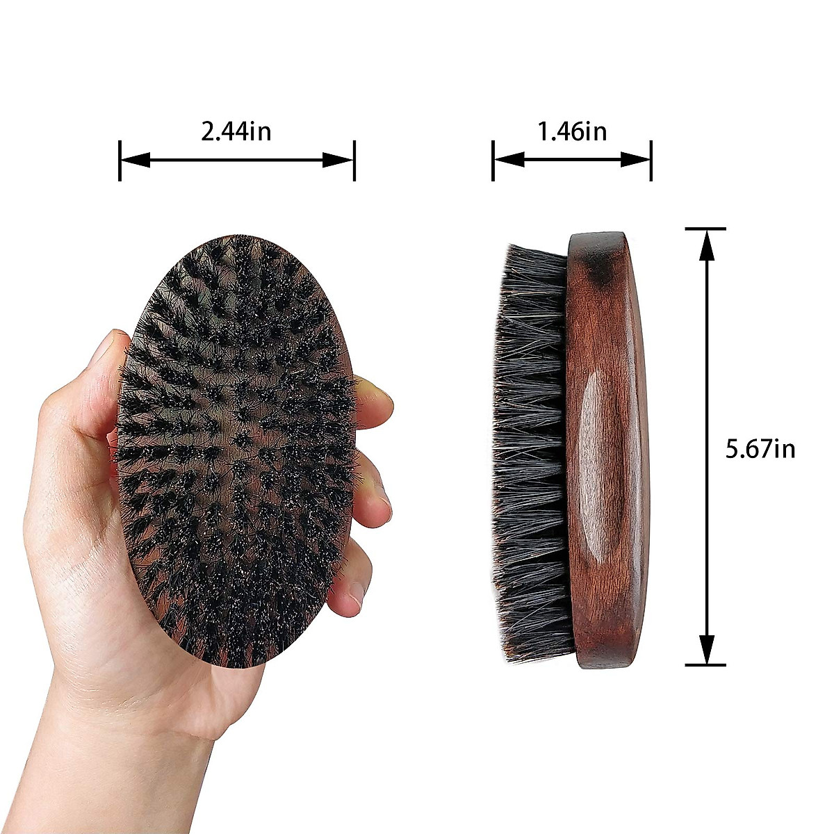 Hannana Boar Bristle Beard Brush for Men, Walnut Style Handle, Beard Straightener Brush, Gift for Men, Black and Brown, Small (Pack of 1)