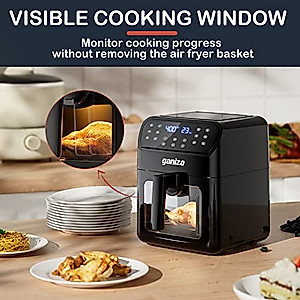 Air Fryers Oven, GANIZA 6 Quart Oilless Air Fryer with Visible Cooking Window, One-Touch Screen with 13 Functions, Nonstick and Dishwasher-Safe Basket, Customized Temp/Time, Black