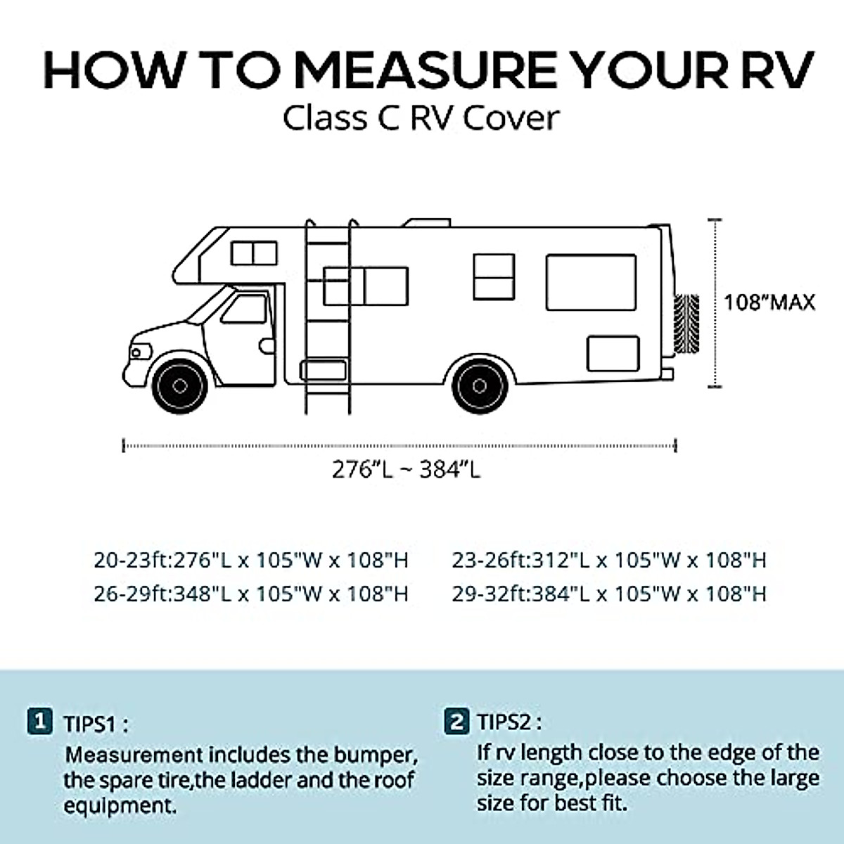 Quictent Upgraded Class C RV Cover, Extra-Thick 6-ply Camper Cover, Fits 26-29Ft Motorhome -Breathable Watertight Quick-Drying Rip-Stop Anti-UV with 2 Windproof Straps, 4 Tire Covers