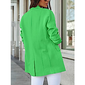 ANRABESS Women's Casual Button Long Sleeve Lapel Open Front Pad Shoulder Oversized Office Blazer Jacket Work Suit 638lvse-M Green