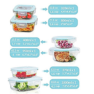 ROSOS Glass Food Storage Containers with Lids Airtight 6 Pack, Glass Storage Containers with Lids for Food, Not Easy Broken & Leak Proof, Glass Containers with Lids for Oven/Dishwasher Safe, Blue