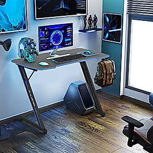 Yewuli 39.4'' Gaming Desk Computer Desk Gaming Table Z Shaped Gaming Workstation Pc Gamer Desk Small Computer Desk Adjustable Height with Headphone Hook, Blue