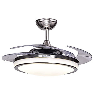 Fandian 44" Modern Ceiling Fan with Lights Remote Control Chandelier Fixture, 3 Lighting Changes Retractable Fandelier for Living Room Bedroom, Brush Chrome with Silent Motor