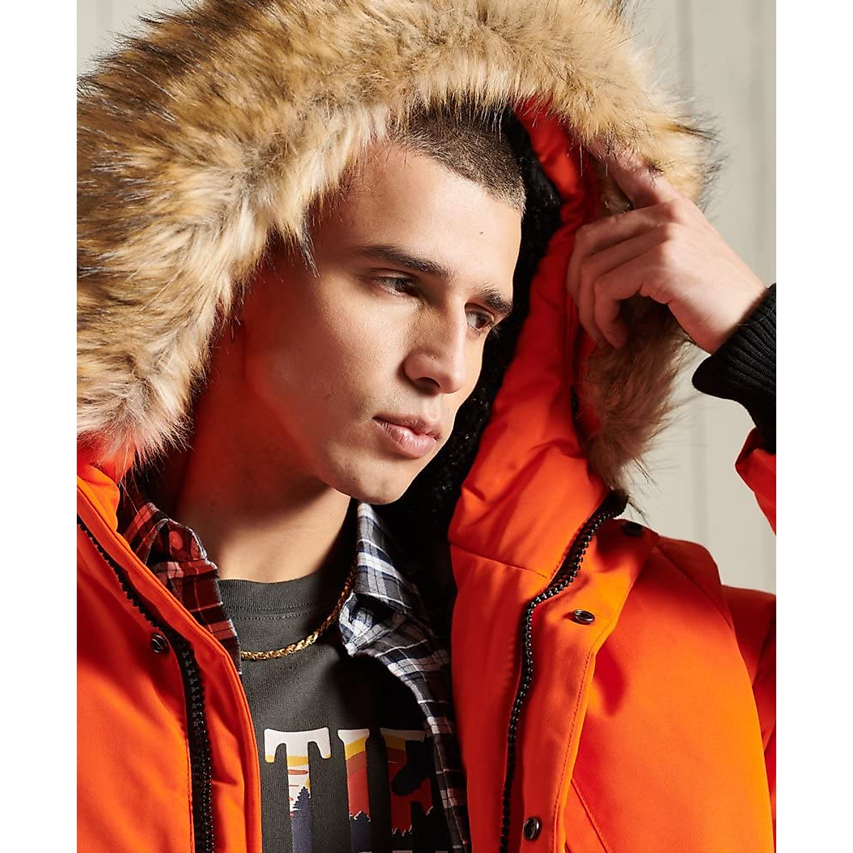 Superdry Mens Everest Bomber Jacket, Zip And Popper Fastening Orange Size M