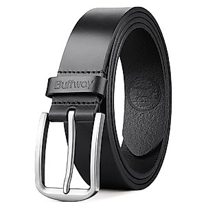 Buffway Mens Belt Full Grain Genuine Leather Belts for Men Casual Jeans or Dress with Gift Box 1 3/8”Wide Size 38” - Black