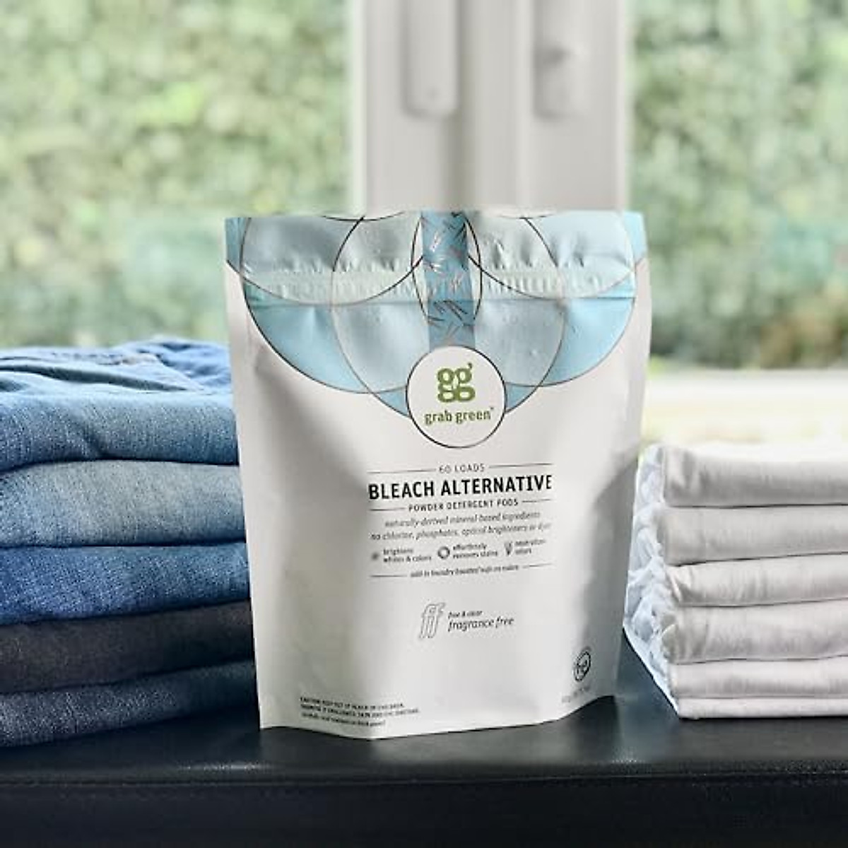 Grab Green Bleach Alternative Pods, 60 Count, Chlorine Free, Fragrance Free, Plant and Mineral Based, Laundry Booster to Brighten Whites, Removes Stains, Neutralizes Odors