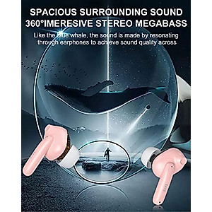 True Wireless HiFi Earbuds，Bluetooth Headphones with 4 Speakers,Hi-Res Audio 30H Playtime Earphones with LED Display Charging Case, Touch Control in-Ear Earbuds with Mic for Phones Games Sports Pink