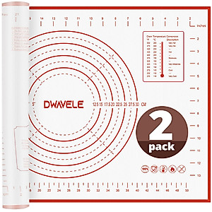2 Pack Silicone Baking Mat, 24" x 16"Extra Thick Large Non Stick Pastry Mat Sheet for Dough Pie Crust Rolling Mats for Making Cookies Macarons Bread Baking Supplies, Easy to Clean