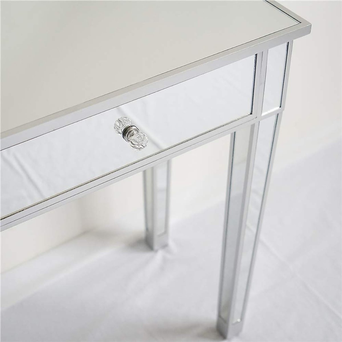 HomVent Mirrored Makeup Vanity Table for Women, Home Office Smooth Silver Finish Mirrored Console Table Writing Desk Mirrored Table Desk Modern Media Console Table with Drawers (2 Drawers)