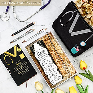 Domensi 6 Pcs Nurse Week Appreciation Gifts for Women Medical Nursing Assistant 20 oz Marble Sign Tumbler Makeup Bag Notepad with Ballpoint Pen for Graduation Nursing Student(Black)