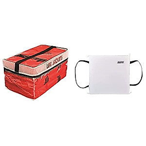 Absolute Outdoor Kent Clear Storage Bag with Type II Life Jackets, 4 Each (Adult, Orange) & Seachoice Emergency Marine Foam Flotation Cushion, Square, 15 in. X 15 in, White