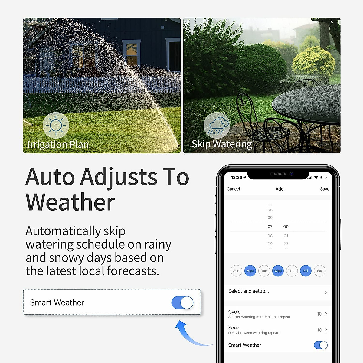 US:E Smart Sprinkler Controller, 8 Zone Watering Timer & Weather Intelligent Irrigation System, Compatible with Alexa and Google Assistant, App Remote & Voice Control, Rain Freeze and Snow Skip
