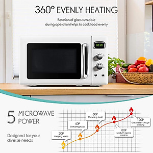 ARLIME Retro Microwave, 900W/0.9Cu.Ft, Small Countertop Microwave w/Defrost & Auto Cooking, LED Display, Pull Handle, Easy Clean Stainless Steel Interior, Child Lock, ETL Certification, Microwave Oven