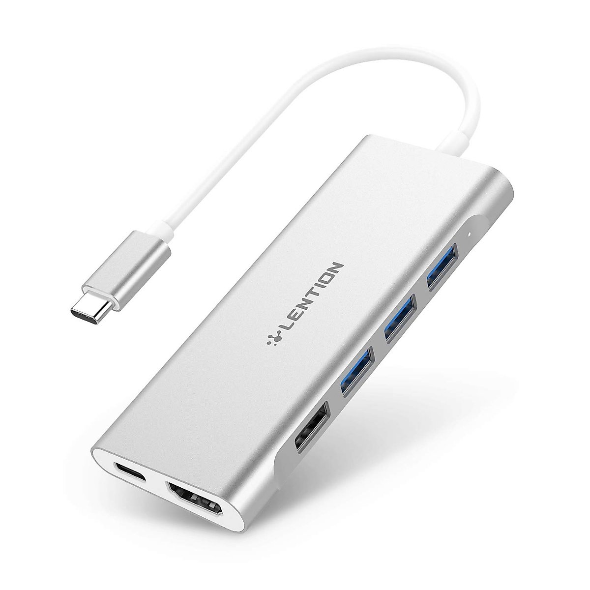 LENTION USB C Multi-Port Hub with 4K HDMI, 4 USB-A, SD 3.0 Card Reader, Type C Charging Adapter Compatible 2023-2016 MacBook Pro 13/15/16, New Mac Air/Surface, Chromebook, More (CB-C36, Silver)