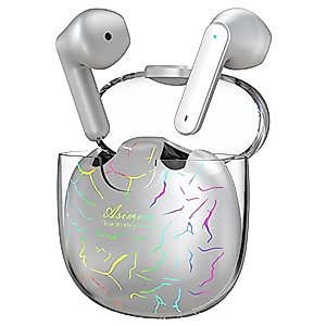 ASIMOM Wireless Earbuds, in-Ear Bluetooth Earbuds with RGB Lights Charging Case, 4 Microphones for Calls, Touch Control, Comfort Wireless Earphones for Small Ears -Silver