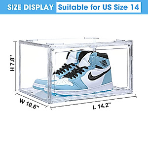HIYOHIYO Acrylic Clear Shoe Storage Boxes Stackable for High-end Sports Shoes 360° Fully Transparent Display Box with Magnetic Door Suitable for Ankle Boots High Heels Size 14 (1-Pack)