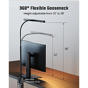 SUPERDANNY LED Desk Lamp for Office Home, Eye-Caring Desk Light with Adjustable Gooseneck, 12W Touch Control Dimmable Brightness, Architect Clamp Lamp with USB Adapter for Reading Study Workbench