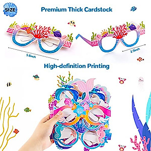 Ospvcwk Mermaid Birthday Party Decorations - 34Pcs Mermaid Paper Glasses, 14 Cute Styles, Summer Beach Under the Sea Photo Booth Props for Kids Adults Party Supplies