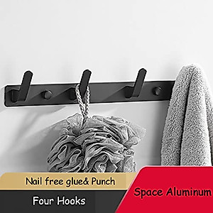 Coat Hooks Wall Mounted, Heavy Duty Coat Rack Wall Mount , Wall Hooks for Hanging Coats Hat Bags, Matte Black (4 Hooks)
