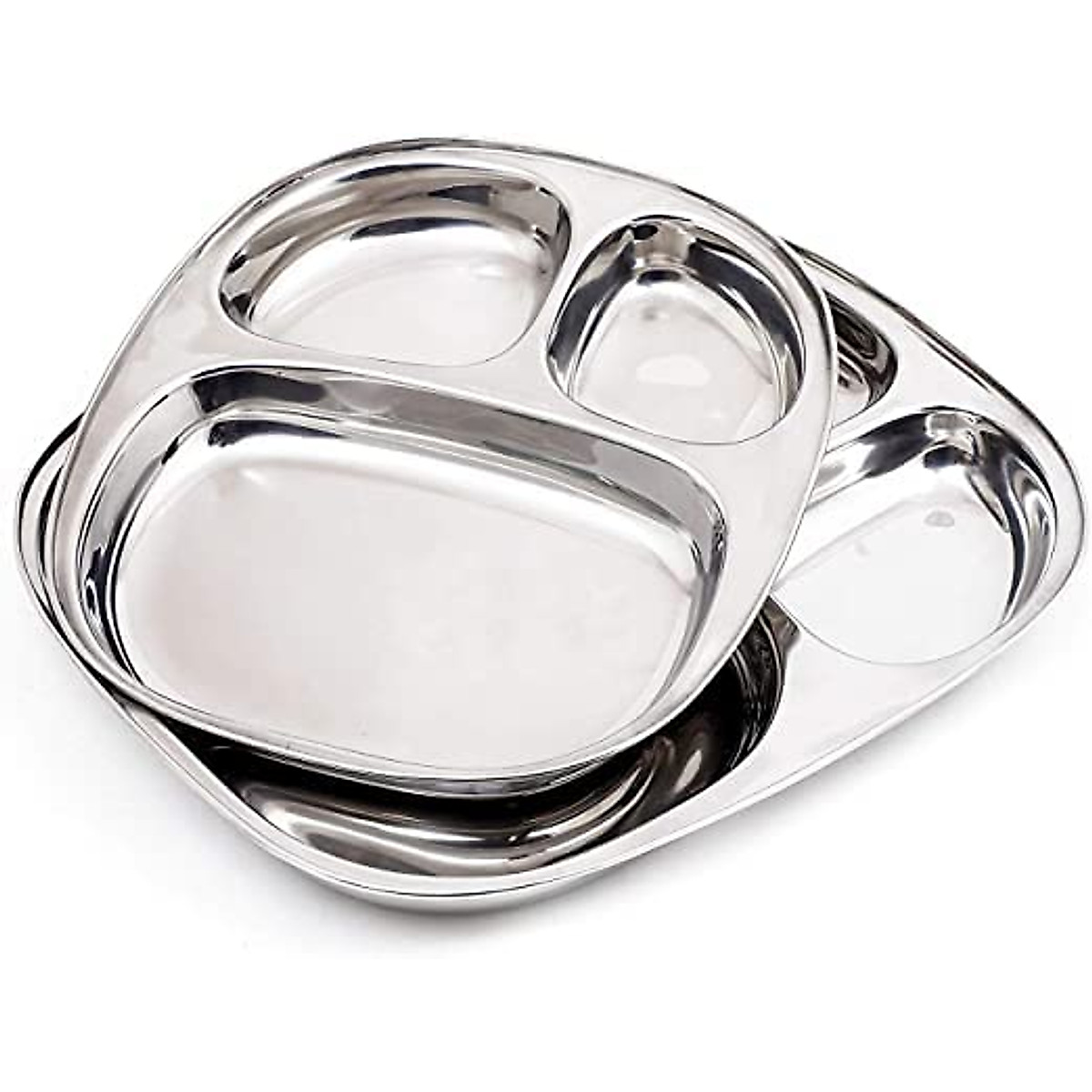 WhopperIndia Stainless Steel 3 Compartment Oval Plate, Thali, Mess Tray, Dinner Plate Set of 2