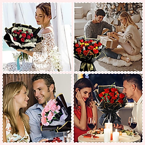 vivinin 24 Sheets Bouquet Wrapping Paper, 24.3x24 inch Waterproof Flower Paper Wrap, Flower Bouquet Wrapping Paper for Wedding Birthday Gift DIY, Flower Wrapping Paper Gold Edge (Black)