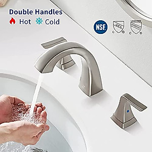 Bathroom Faucet Brushed Nickel,Widespread Bathroom Faucet for 3 Hole,Bathroom Sink Faucet 2 Handles Vanity Faucet,HOMELODY Lavatory Faucet 8 Inch with Pop Up Drain