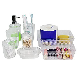 Transparent Bathroom Accessories Set 8 Pieces Bath Ensemble Includes Soap Dispenser, Toothbrush Holder, Toothbrush Cup, Soap Dish,New Apartment Essentials for Decorative Countertop