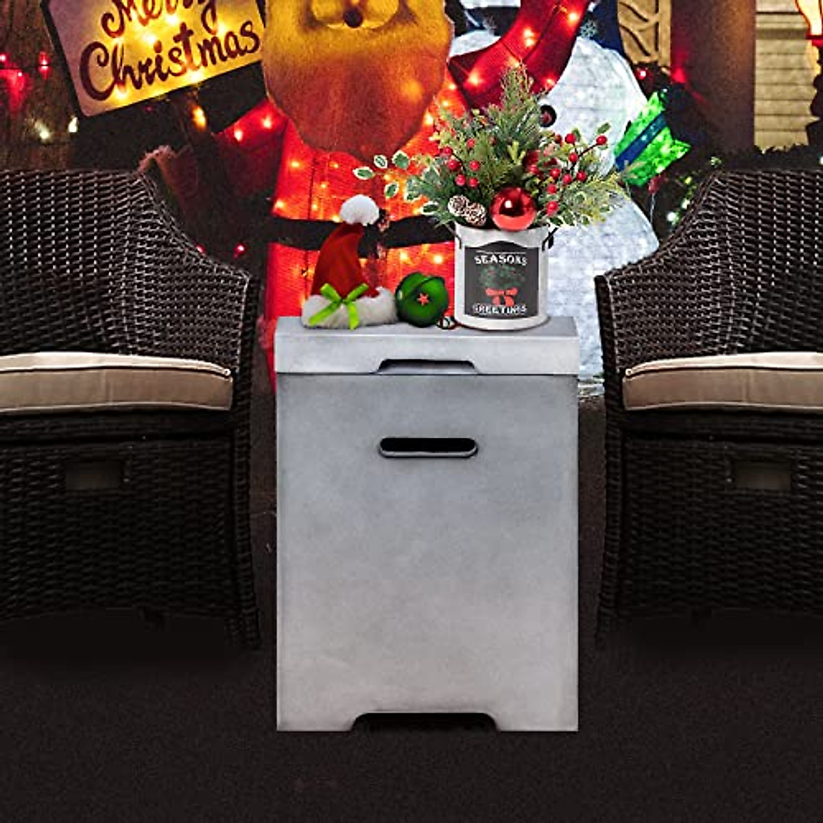 LIMOR Concrete Propane Tank Cover Table with Side Handles, 16" Square Gas Tank Cover Hideaway for 20 lb Propane Tank, Grey Propane Tank Storage Box with Tank Holder for Gas Fire Pits