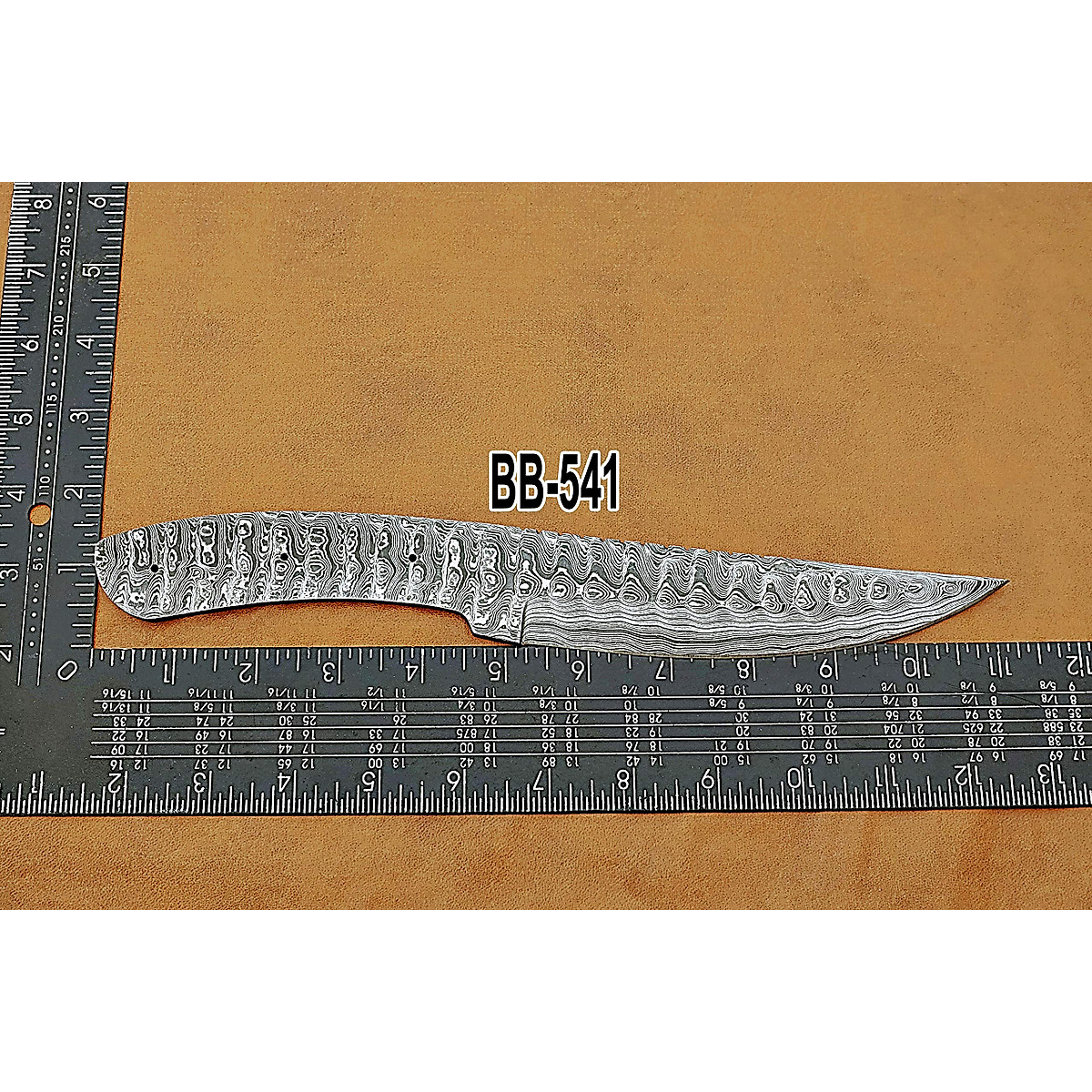 Knife Making, Damascus Steel Blank Blade 11 inches Long Hand Forged Trailing Point Skinning Knife, Hunting Knife with 3 Pin Hole, 6 inches Cutting Edge, 4.5" Scale Space