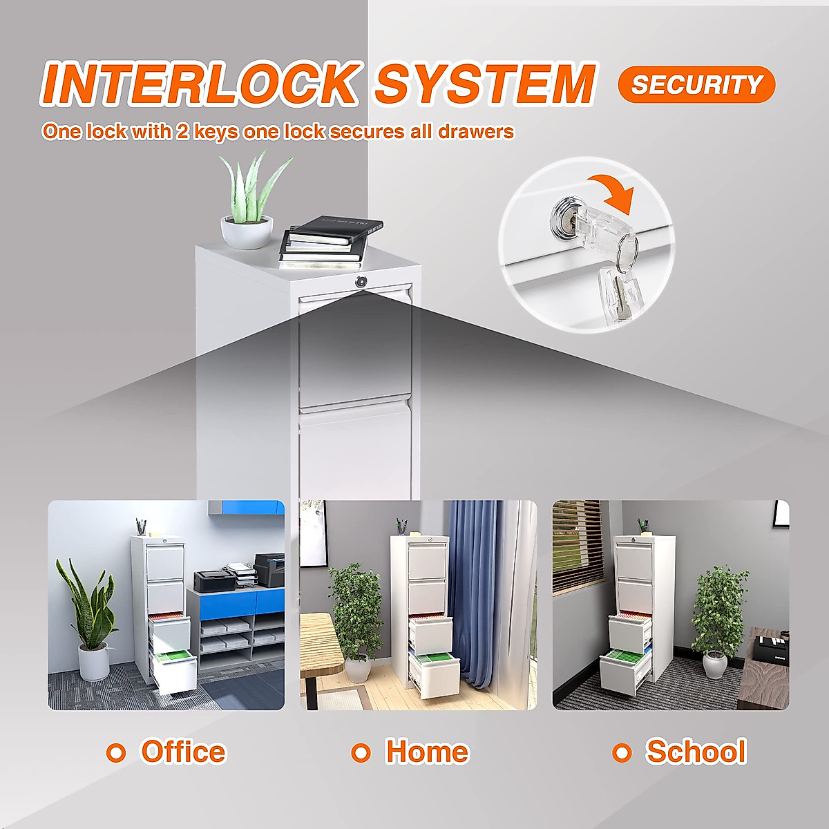SUXXAN Metal Letter File Cabinets with Lock，2 Drawer Steel Deep Vertical File Cabinet for Legal Size, W14.96”x D17.72”x H28.7”, Assembly Required(White, 2 Drawer)