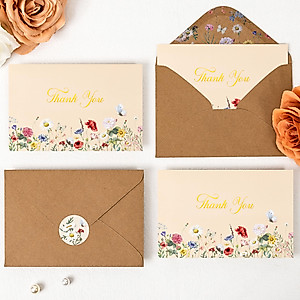 Crisky Vintage Floral Thank You Cards with Envelopes & Stickers 50 Pack Wildflower Thank You Cards Bulk for Birthday, Baby Shower,Bridal Shower, Wedding, Graduation, Business