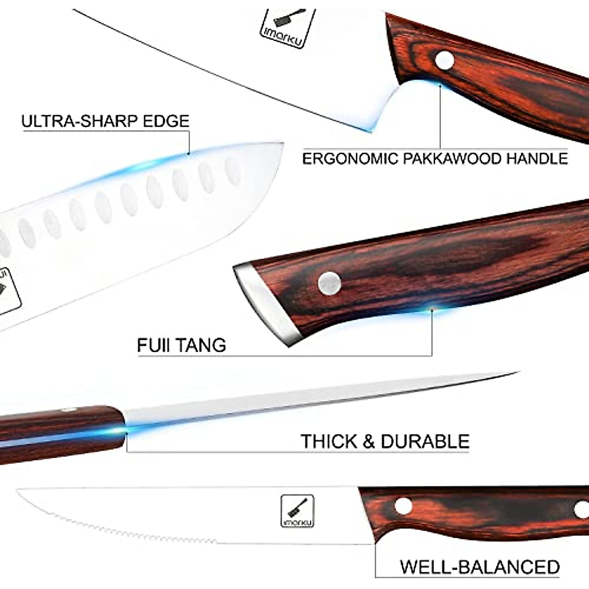 imarku Knife Set, 16-Piece Japanese Kitchen Knife Set, Ultra Sharp Chef Knife Set for Kitchen, High Carbon Stainless Steel Knife Block Set with Sharpener, Best Father's Day Gift