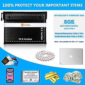 Fireproof Document Bag with 4200°F Heat Insulated, 11”X 7.7” Waterproof Fireproof Bag with Zipper, Reflective Strip for Fast Find, Fireproof Money Bag for Cash, Important Documents and Valuables