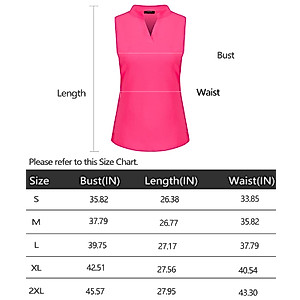 Vidusou Women's Sleeveless Golf & Tennis Polo Shirt - Moisture-Wicking V-Neck Lapel Collar, Rose Red, L