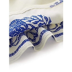 SweatyRocks Women Kimono Vintage Floral Beach Cover Up Blue White X-Large