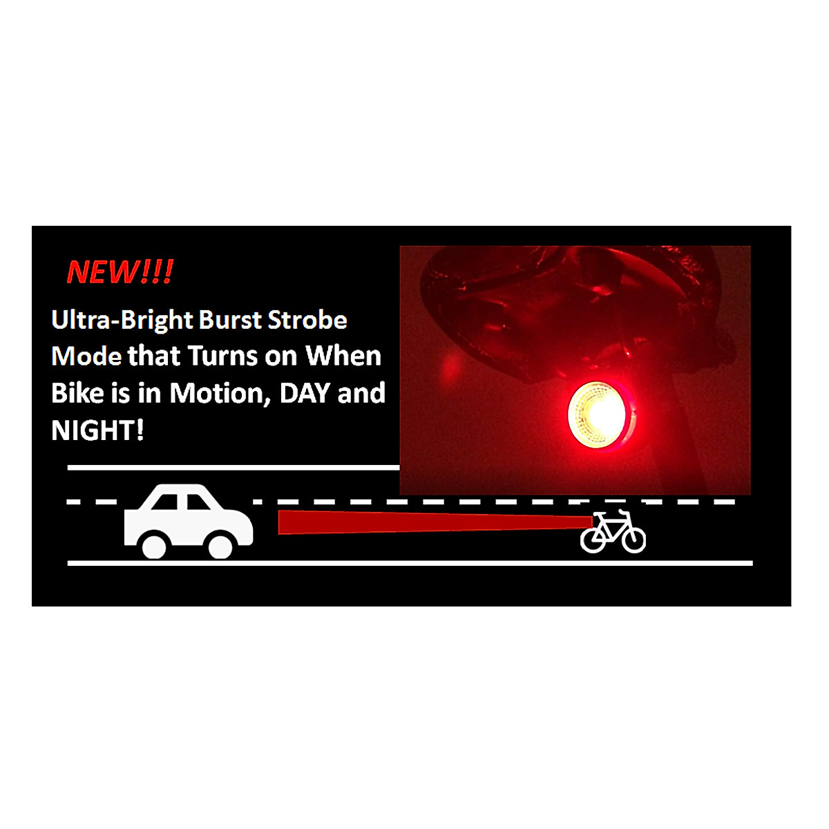 Wireless Bike Alarm w/Smart Taillight: Anti-Theft Alarm w/Remote; Auto On/Off Taillight w/New Burst Strobe Mode for Daytime; Deceleration Warning; Wireless Electric Horn & Bike Finder.