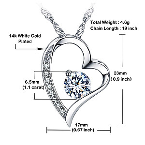 sephla Heart Necklace 14K White Gold Plated Round Cut Cubic Zirconia Forever Lover Heart Pendant Necklace for Women