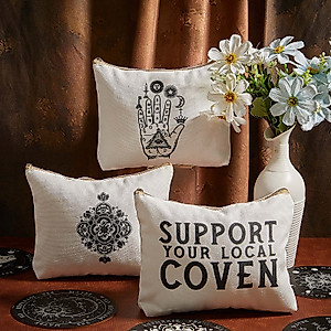 Saintrygo 6 Pcs Witchy Gifts Halloween Tarot Makeup Bag Witch Stuff Tarot Cards Phase Bag Crystals Toiletry Witch Bag Aesthetic Moon Canvas Cosmetic Makeup Bag for Witchcraft Lover Women Witch Coven