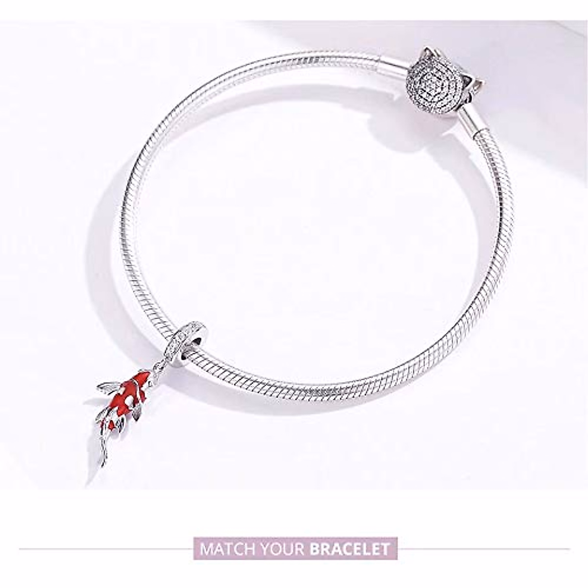 ToHa 925 Sterling Silver Carp Bead Charms,Good Luck Charms Cubic Zirconia Fish Animal Charm Koi Beaded Pendant for European Bracelet & Necklace,DIY Jewelry for Women