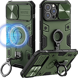 Nillkin [2022 Upgraded] iPhone 13 Pro Max Case [Compatible with MagSafe] [Slide Camera Cover] [Multifunctional Kickstand] Heavy Duty Protection Armor Case for iPhone 13 Pro Max 6.7'' Green