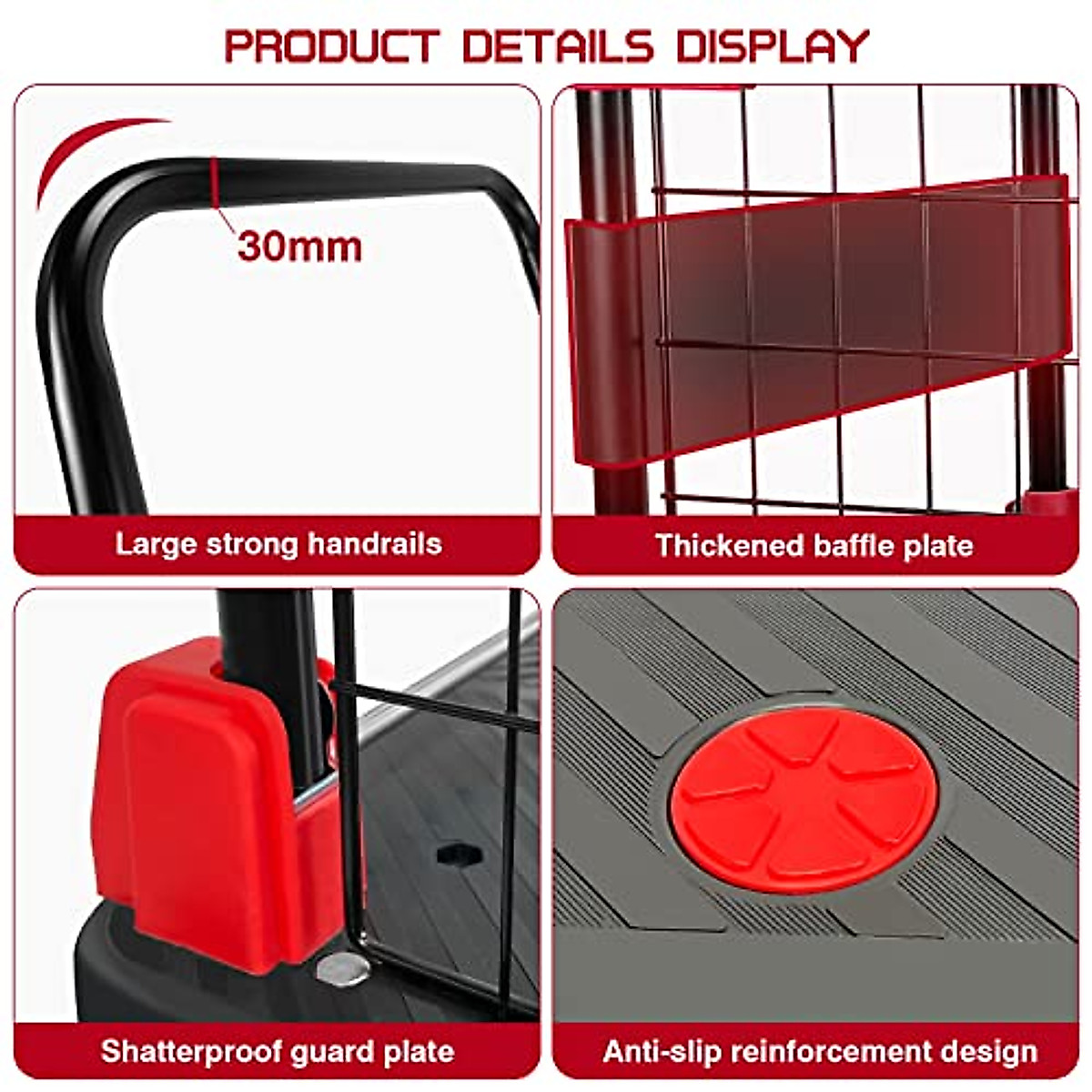 Platform Truck Cart with Cage, Foldable Push Cart Dolly 880lb Capacity w/ 5'' TPR 360 Degree Swivel Wheels, Heavy Duty Moving Portable Hand Trucks for Warehouse, Groceries, Garage