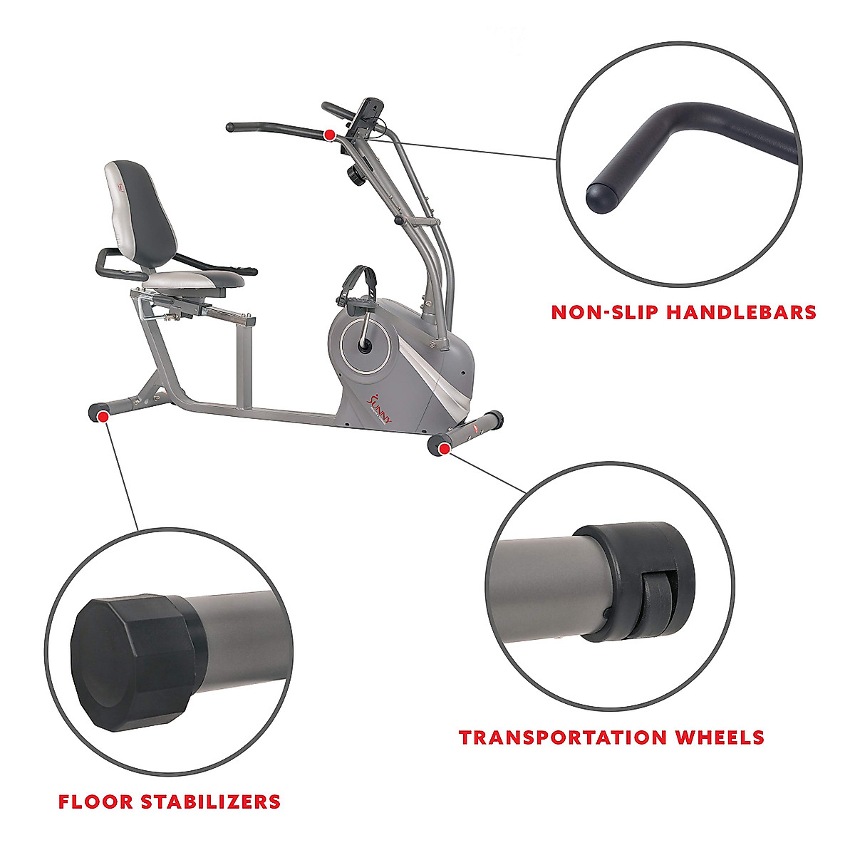 Sunny Health & Fitness Cross Trainer Magnetic Recumbent Bike with Arm Exercisers - SF-RB4936, Silver