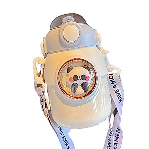 Cute Thermos Cup 700ml for Baby,Kid and Lady,Insulated Water Bottle with Straw Hanging Rope,Stainless Steel Coffee Vacuum Thermos Bottle Keep Drinks Hot or Cold for Travel,School,Offic White 700ML