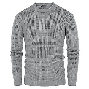 PJ PAUL JONES Crew Neck Sweater for Men Cable Knit Waffle Pullover Thermal Sweaters Grey XXL
